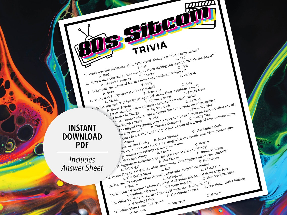 80s TV Sitcom Trivia | 80s Sitcom Trivia Game | Printable Sitcom Trivia ...