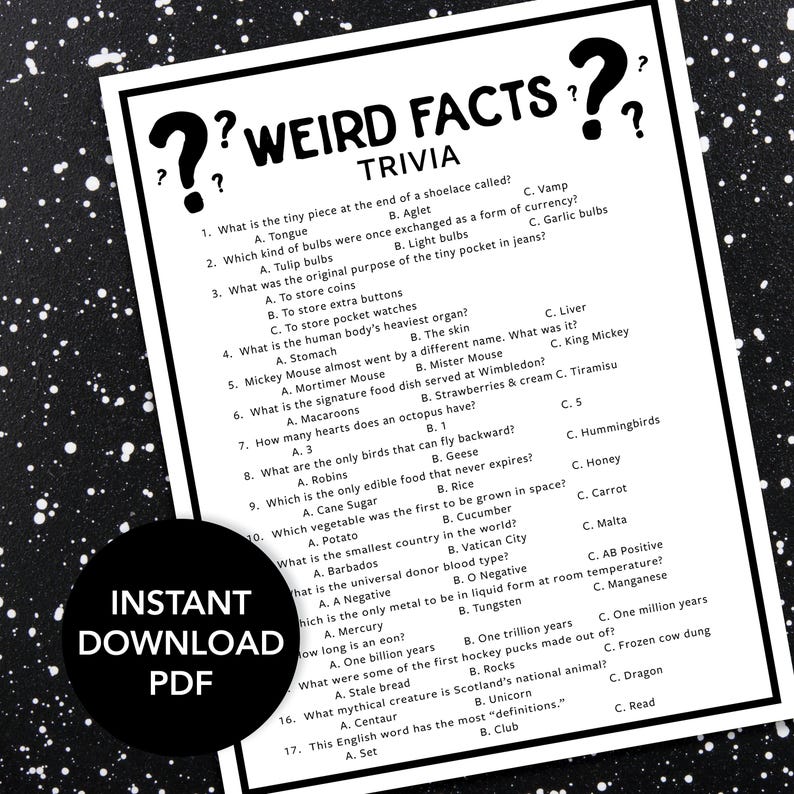 Weird Facts Trivia Game (printable PDF Download) - Etsy