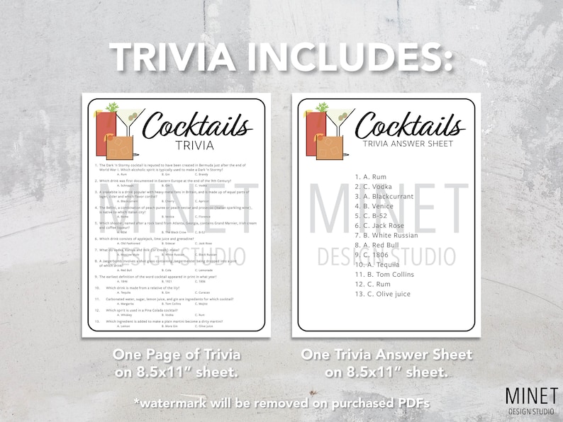 Cocktails Trivia | Cocktail Trivia Game | Printable Cocktails Trivia ...