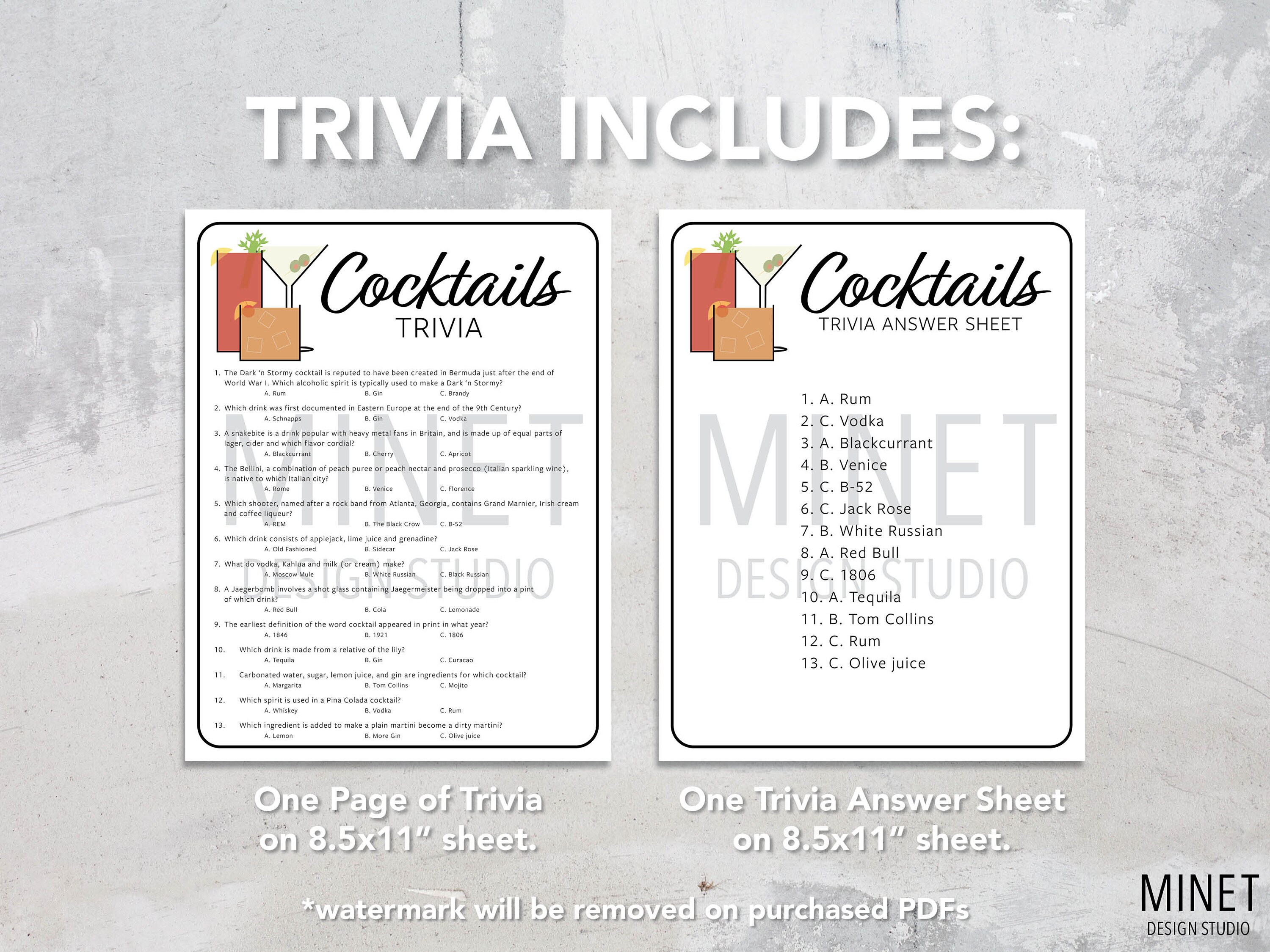 Cocktails Trivia Cocktail Trivia Game Printable Cocktails Trivia Printable Trivia