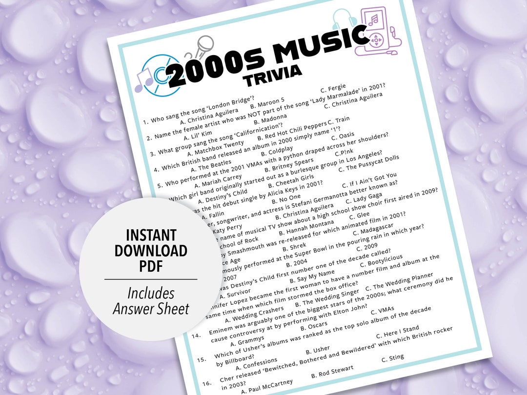 2000s Music Trivia 2000s Music Trivia Game Printable Music - Etsy