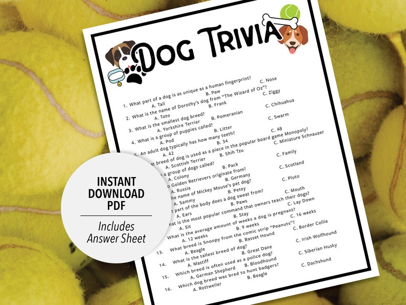 Dog Trivia | Dog Trivia Game | Printable Dog Trivia | Pets Trivia Game ...