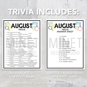 August Trivia | August Trivia Game | Printable August Trivia | Month ...