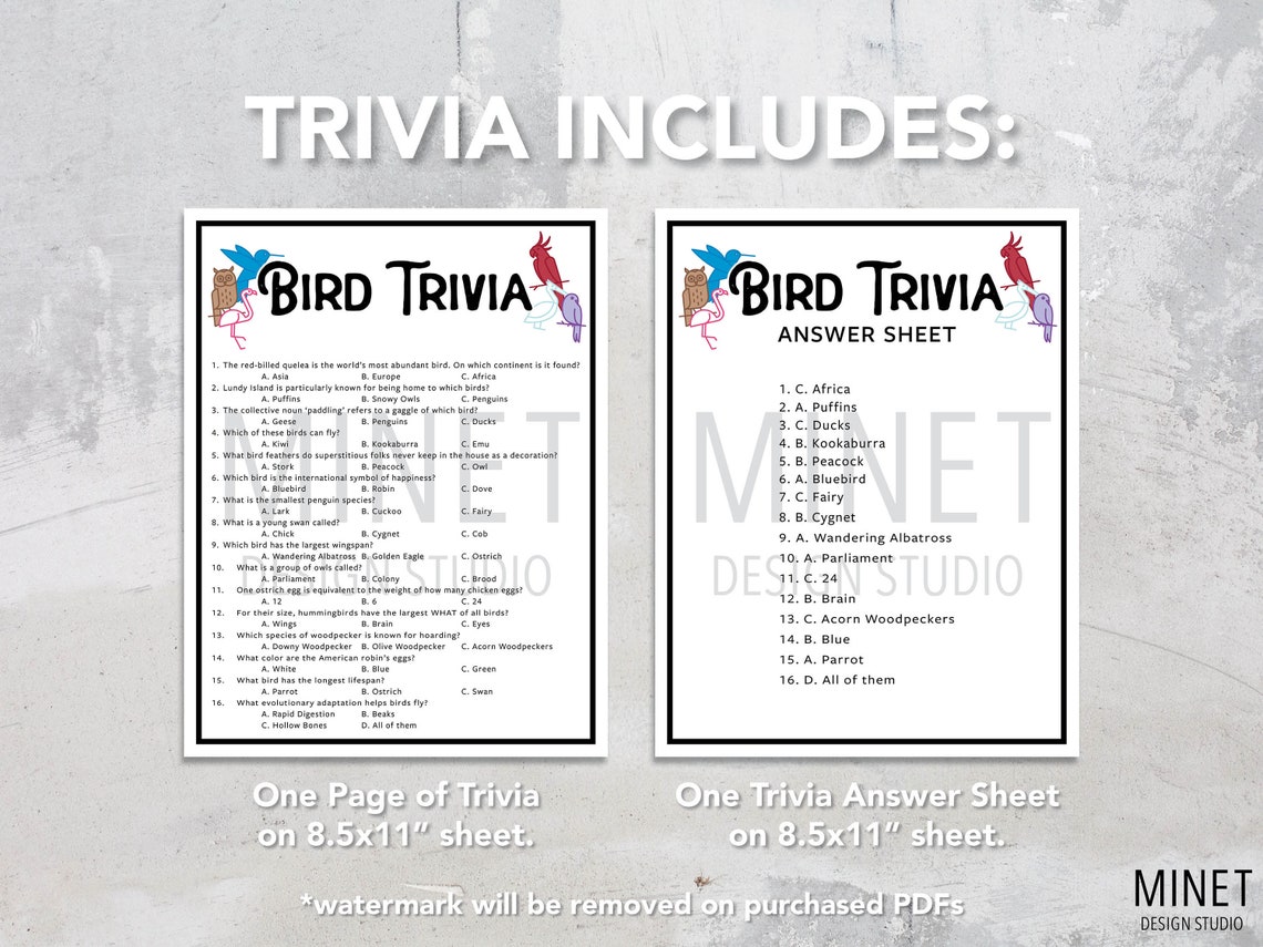 Bird Trivia | Birds Trivia Game | Printable Bird Trivia | Printable ...