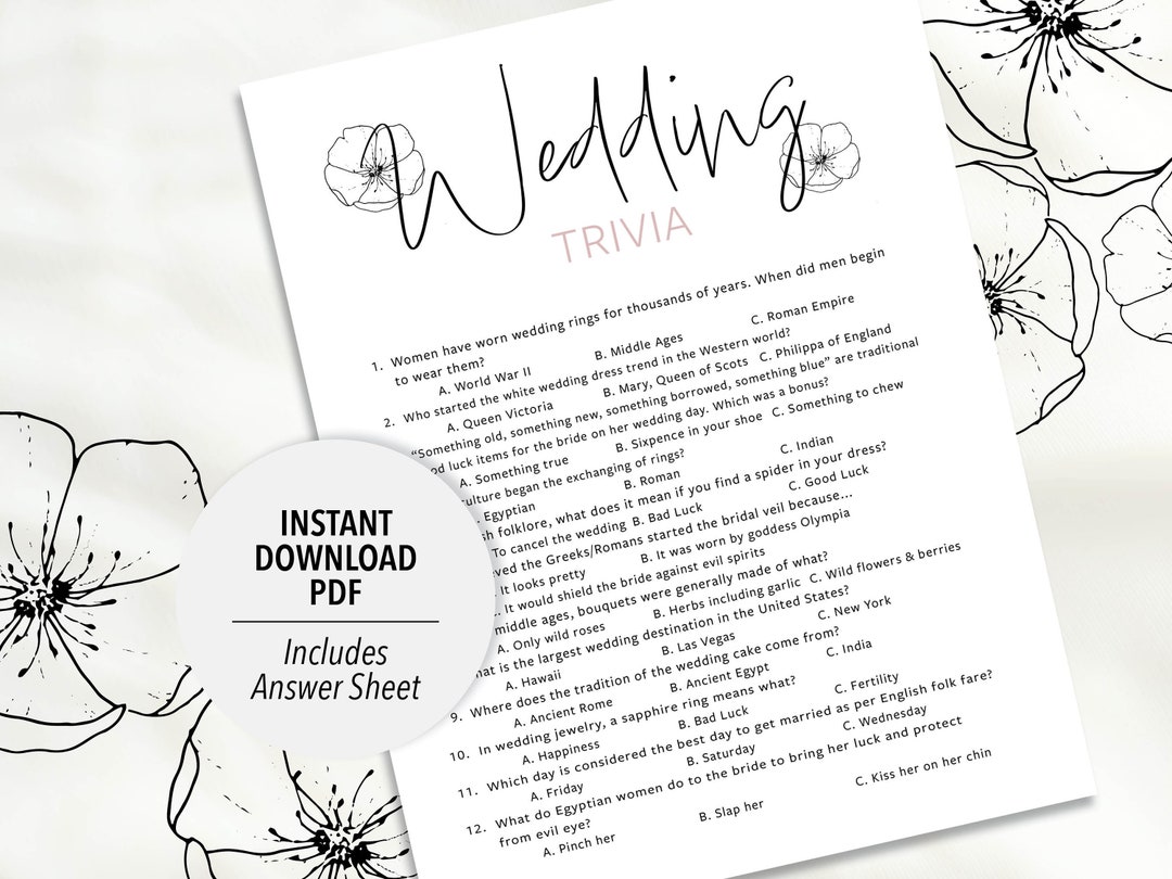 Wedding Trivia Quiz Game | Printable Wedding Trivia | Bridal Shower ...