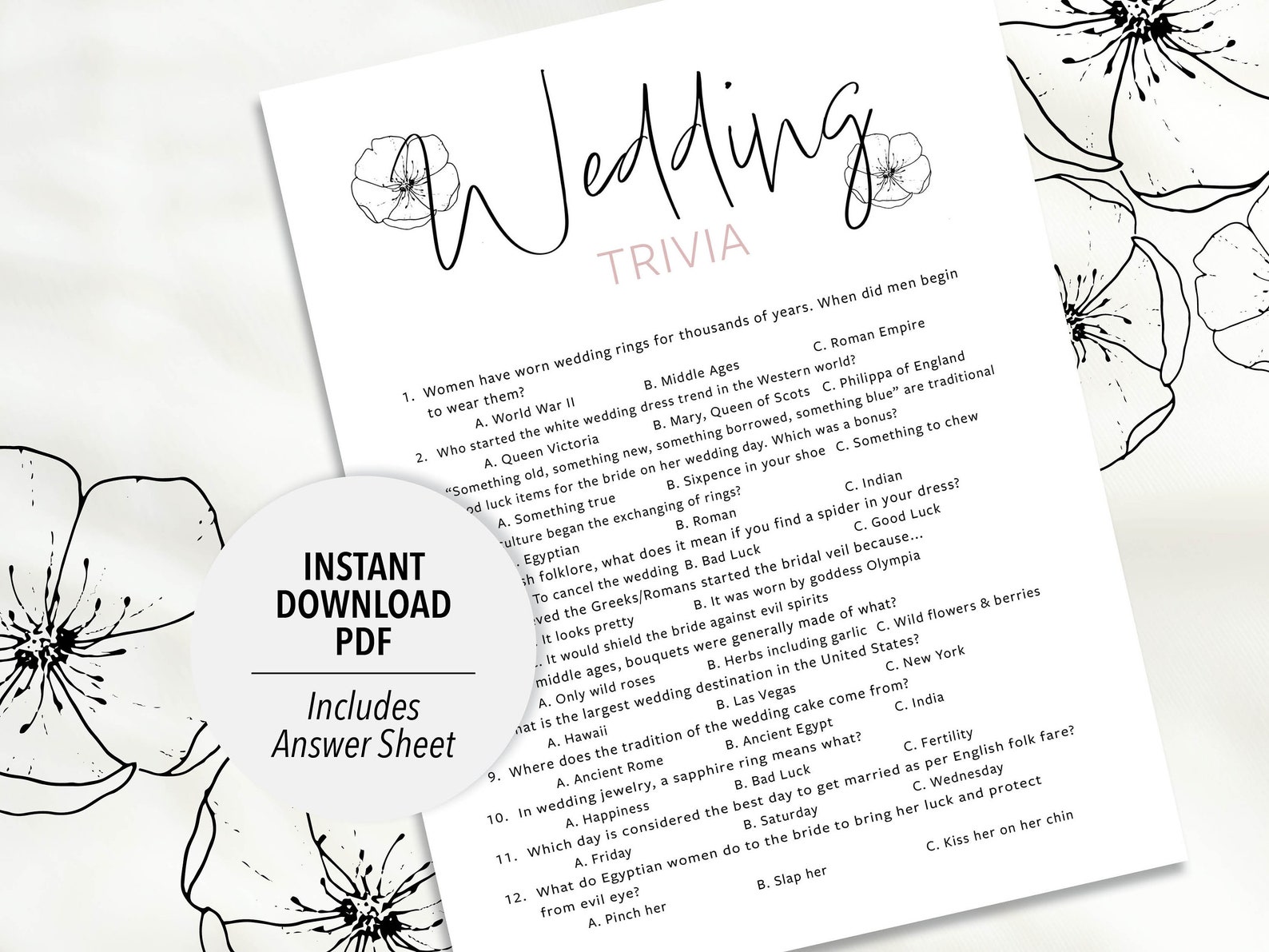 Wedding Trivia Quiz Game | Printable Wedding Trivia | Bridal Shower ...