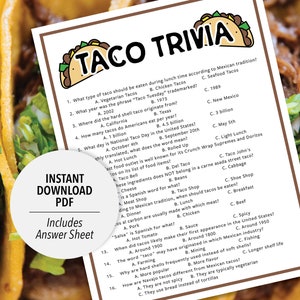 Taco Trivia | Taco Trivia Game | Printable Taco Trivia | Printable ...