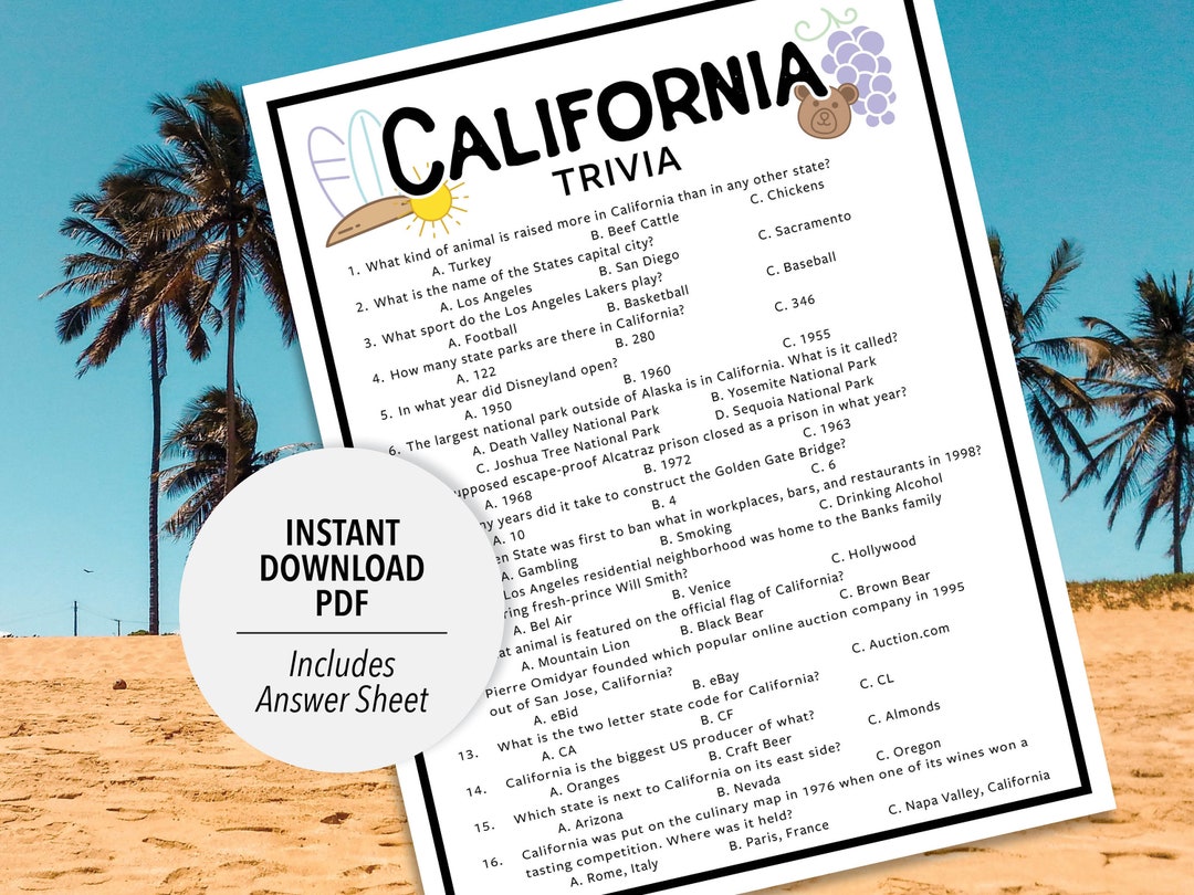 California Trivia | California Trivia Game | Printable California ...