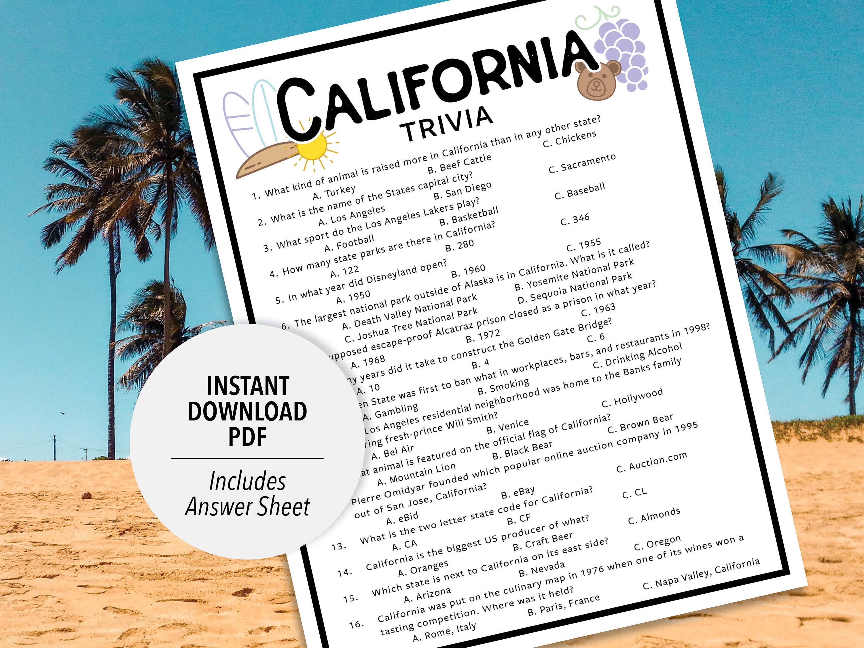 California Trivia California Trivia Game Printable California Trivia ...