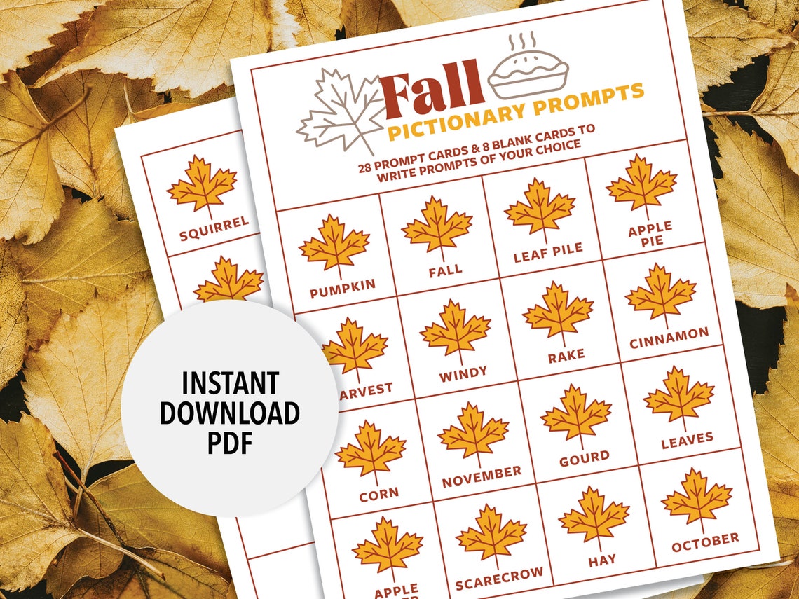 Fall Pictionary Prompts | Autumn Printable Game | Fall Theme Pictionary ...