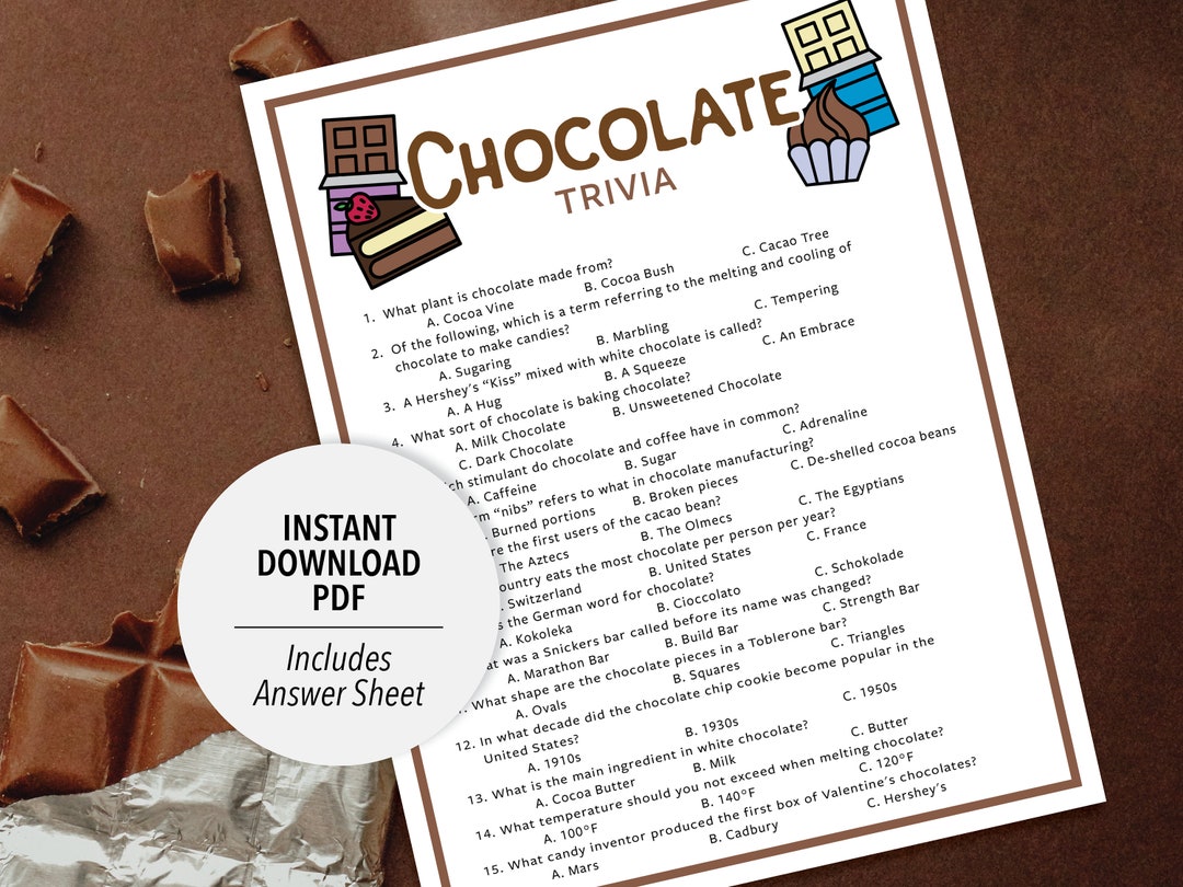 Chocolate Trivia | Chocolate Trivia Game | Printable Chocolate Trivia ...