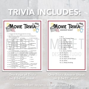 Movie Trivia Game | Movie Quiz (printable PDF Download) - Etsy
