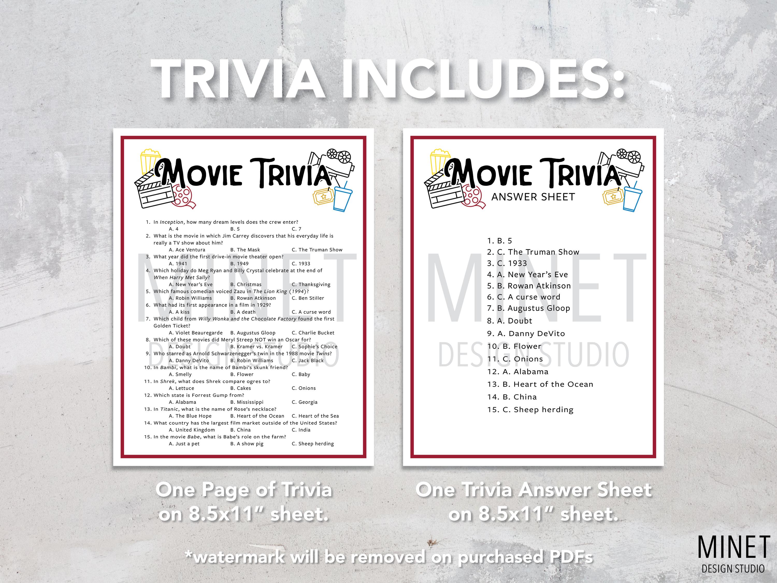 Movie Trivia | Movie Trivia Game | Printable Movie Trivia | Movie Party ...