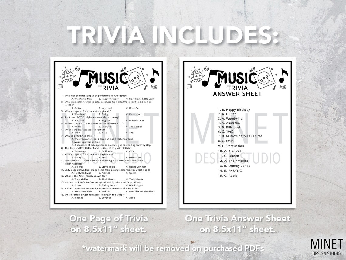 Music Trivia | Music Trivia Game | Printable Music Trivia | Printable ...
