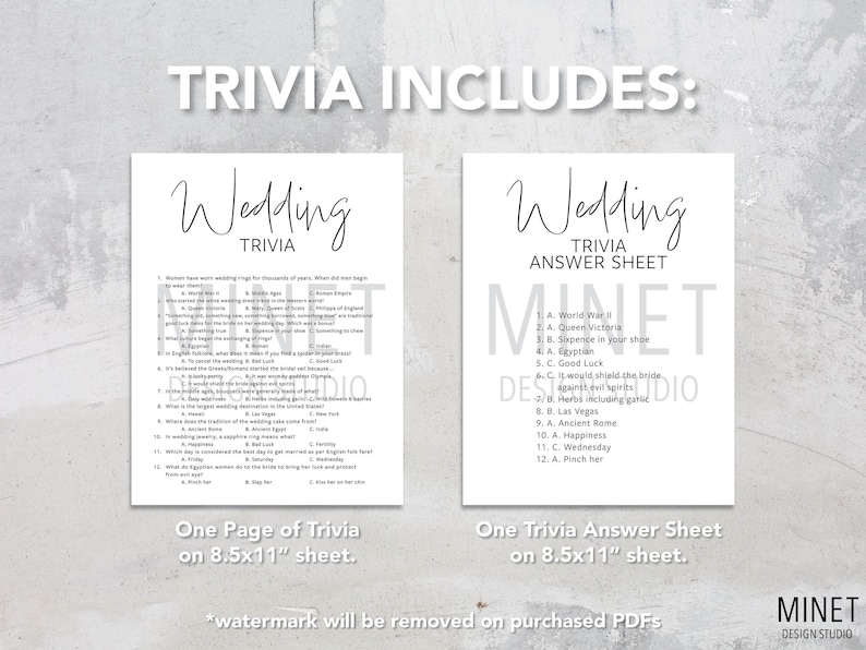 Wedding Trivia Quiz Game | Printable Wedding Trivia | Bridal Shower ...