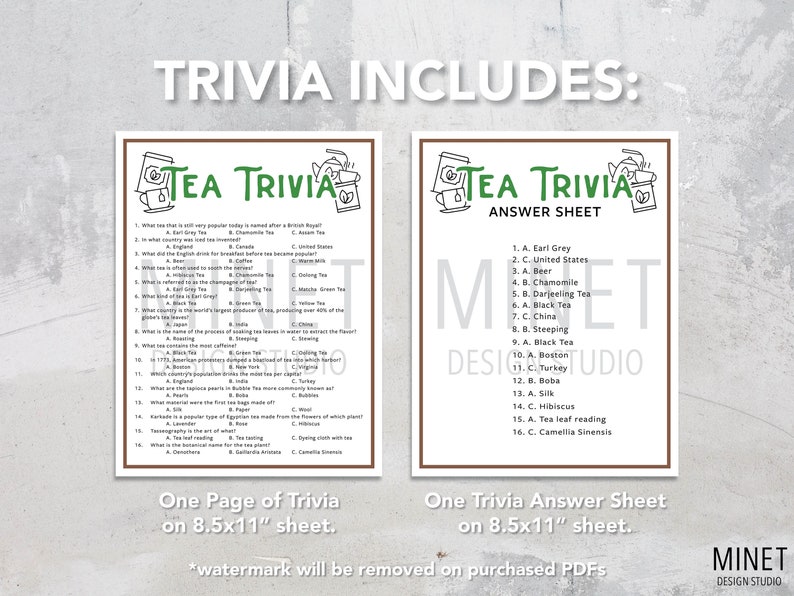 Tea Trivia | Tea Trivia Game | Printable Tea Trivia | Printable Trivia ...