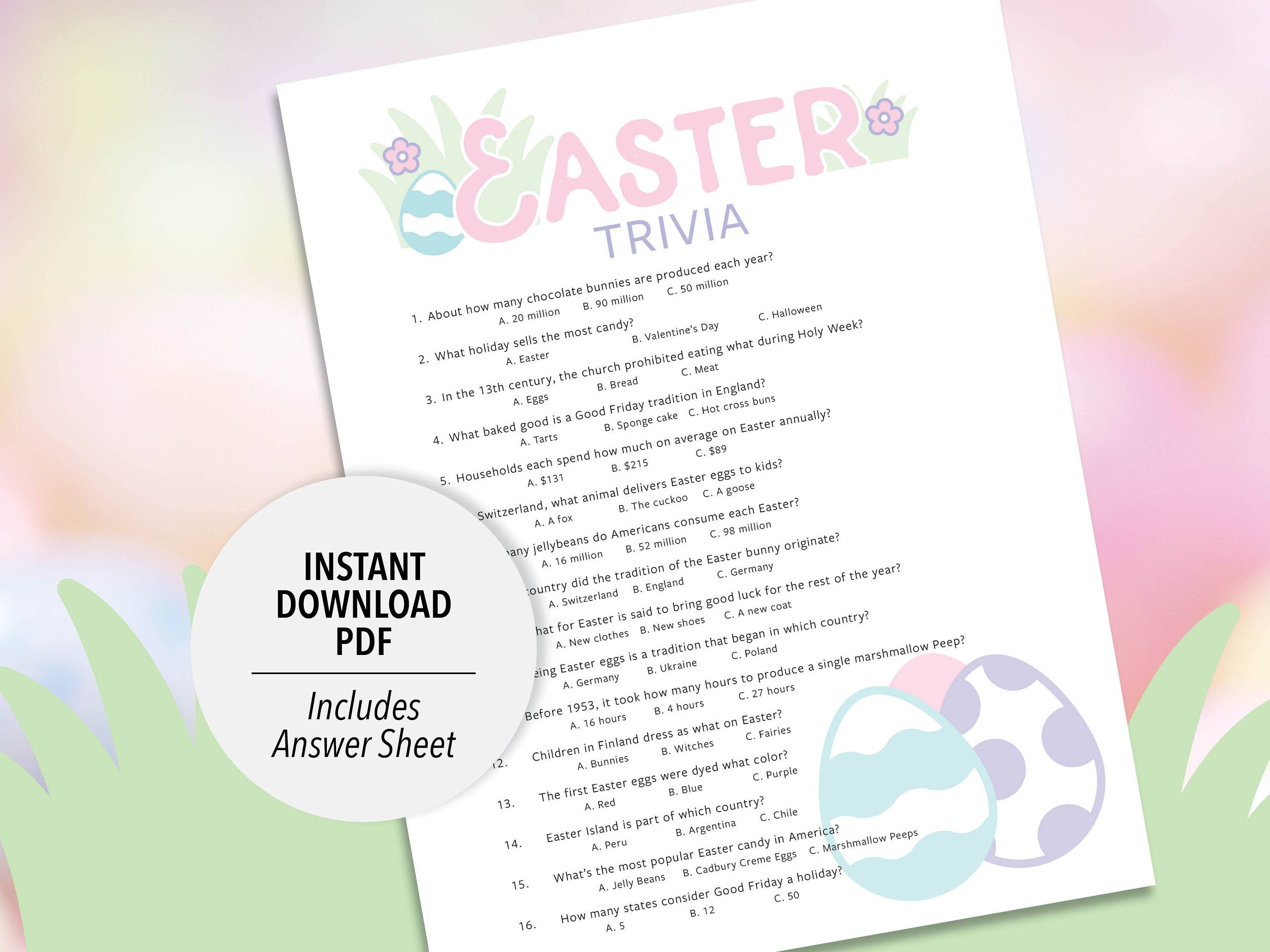 Easter Trivia Printable Easter Trivia Game Holiday Trivia Group Party ...