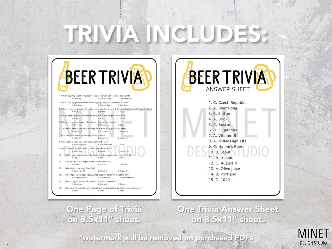 Beer Trivia | Beer Trivia Game | Printable Beer Trivia | Printable ...