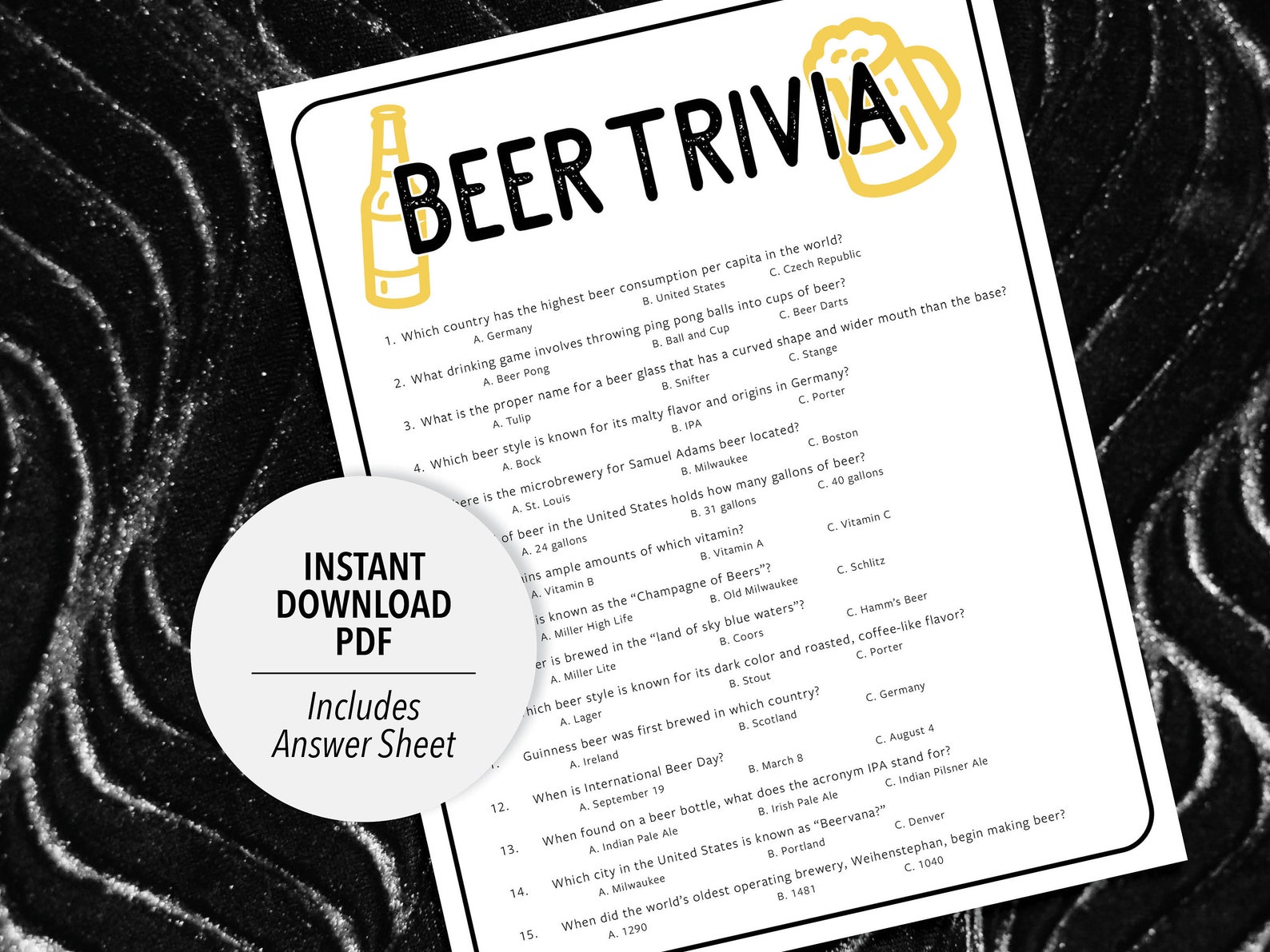 Beer Trivia | Beer Trivia Game | Printable Beer Trivia | Printable ...