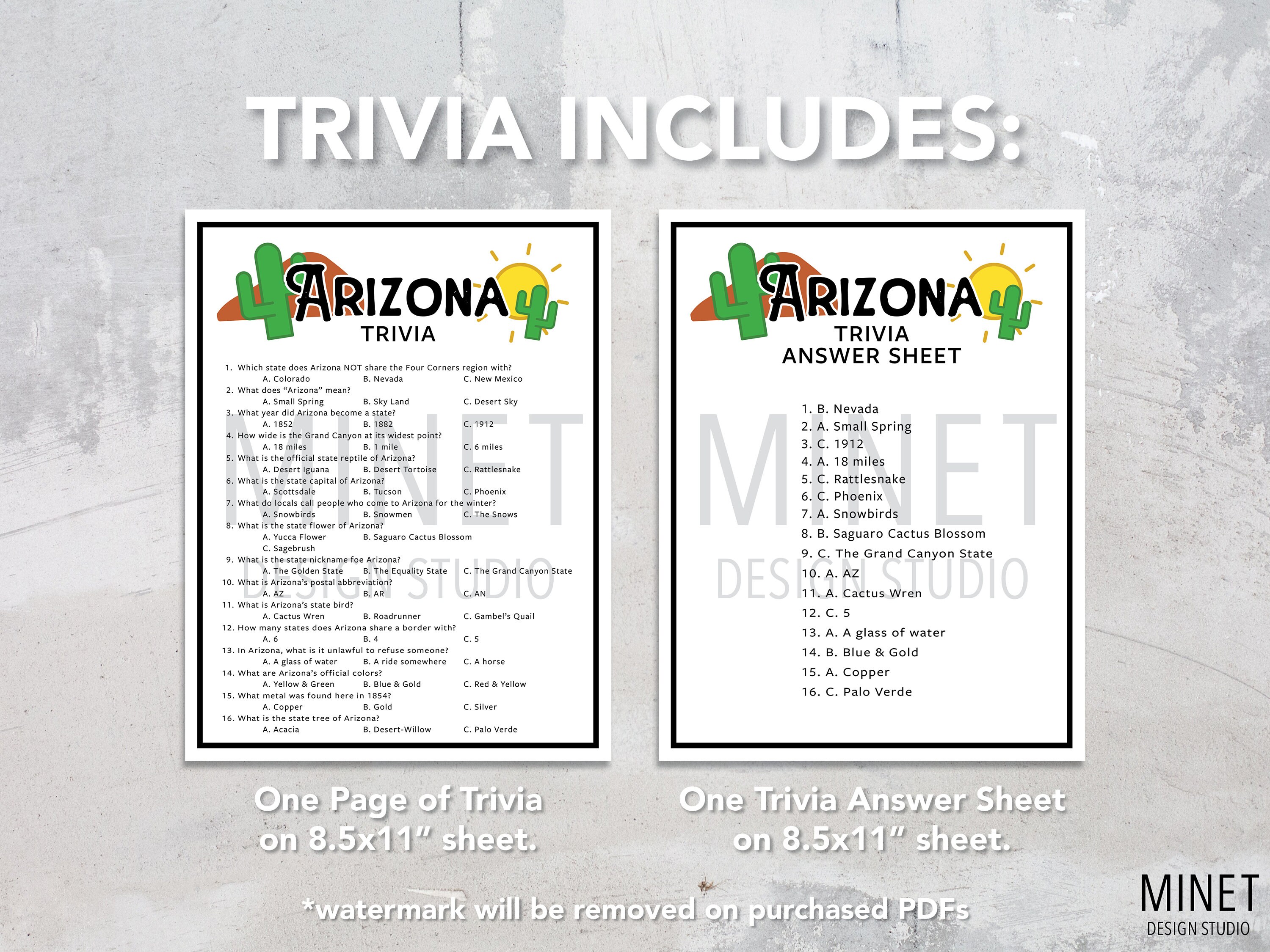 Arizona Trivia | Arizona Trivia Game | Printable Arizona Trivia ...