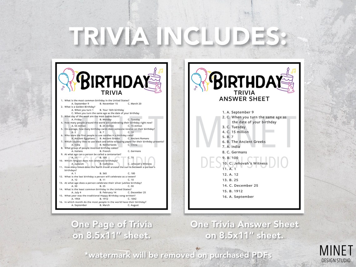 Birthday Trivia | Birthday Trivia Game | Printable Birthday Trivia ...