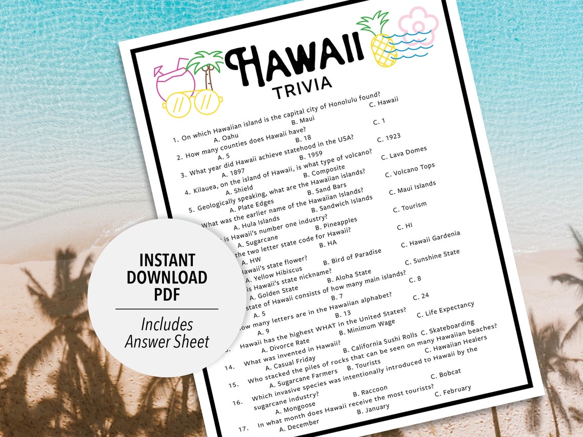 Hawaii Trivia Game | USA State Quiz (printable PDF Download) - Etsy