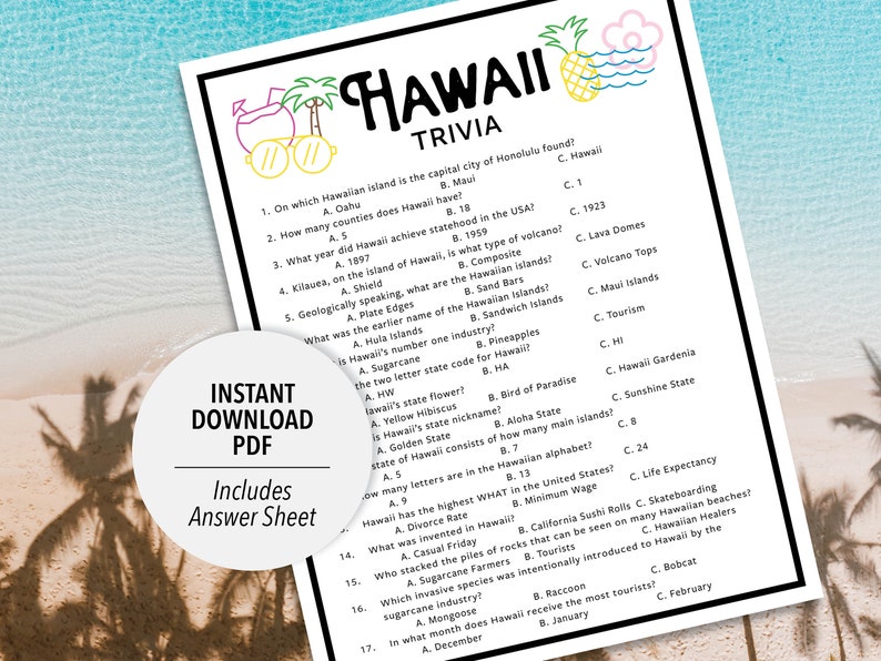 Hawaii Trivia | Hawaii Trivia Game | Printable Hawaii State Trivia ...