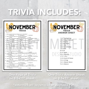November Trivia | November Trivia Game | Printable November Trivia ...