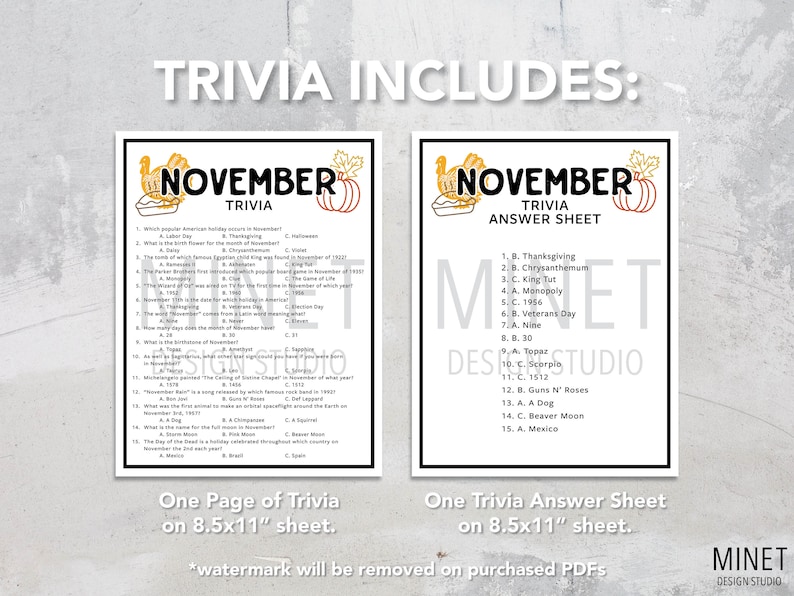 November Trivia | November Trivia Game | Printable November Trivia ...