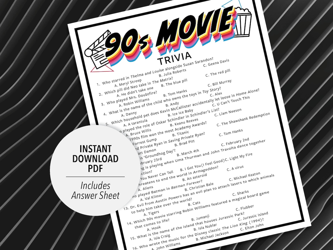 90s Movie Trivia | 90s Movie Trivia Game | Printable Movie Trivia ...