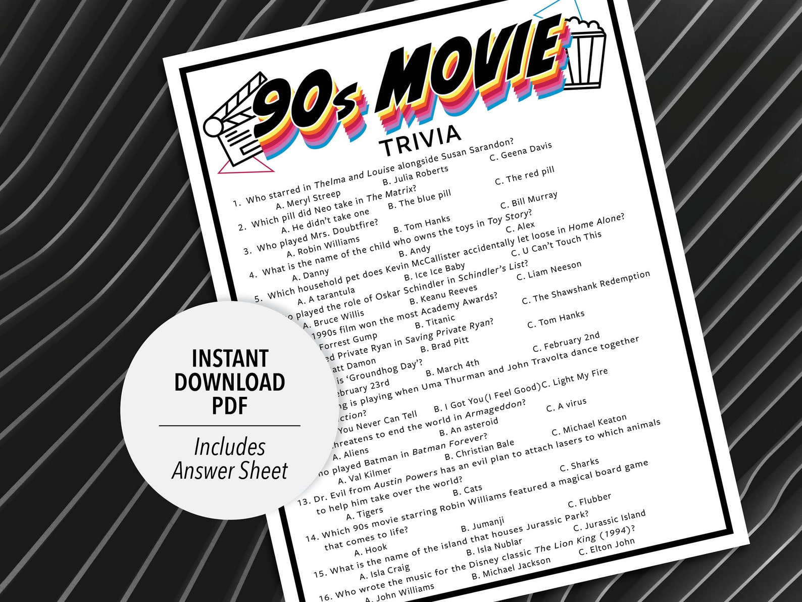 90s Movie Trivia | 90s Movie Trivia Game | Printable Movie Trivia ...