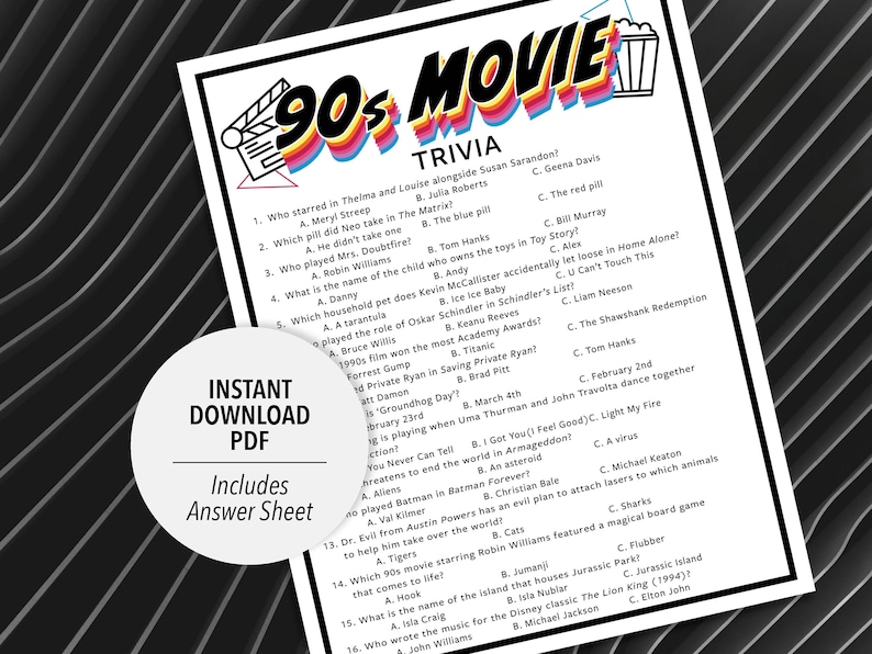 90s Movie Trivia | 90s Movie Trivia Game | Printable Movie Trivia ...