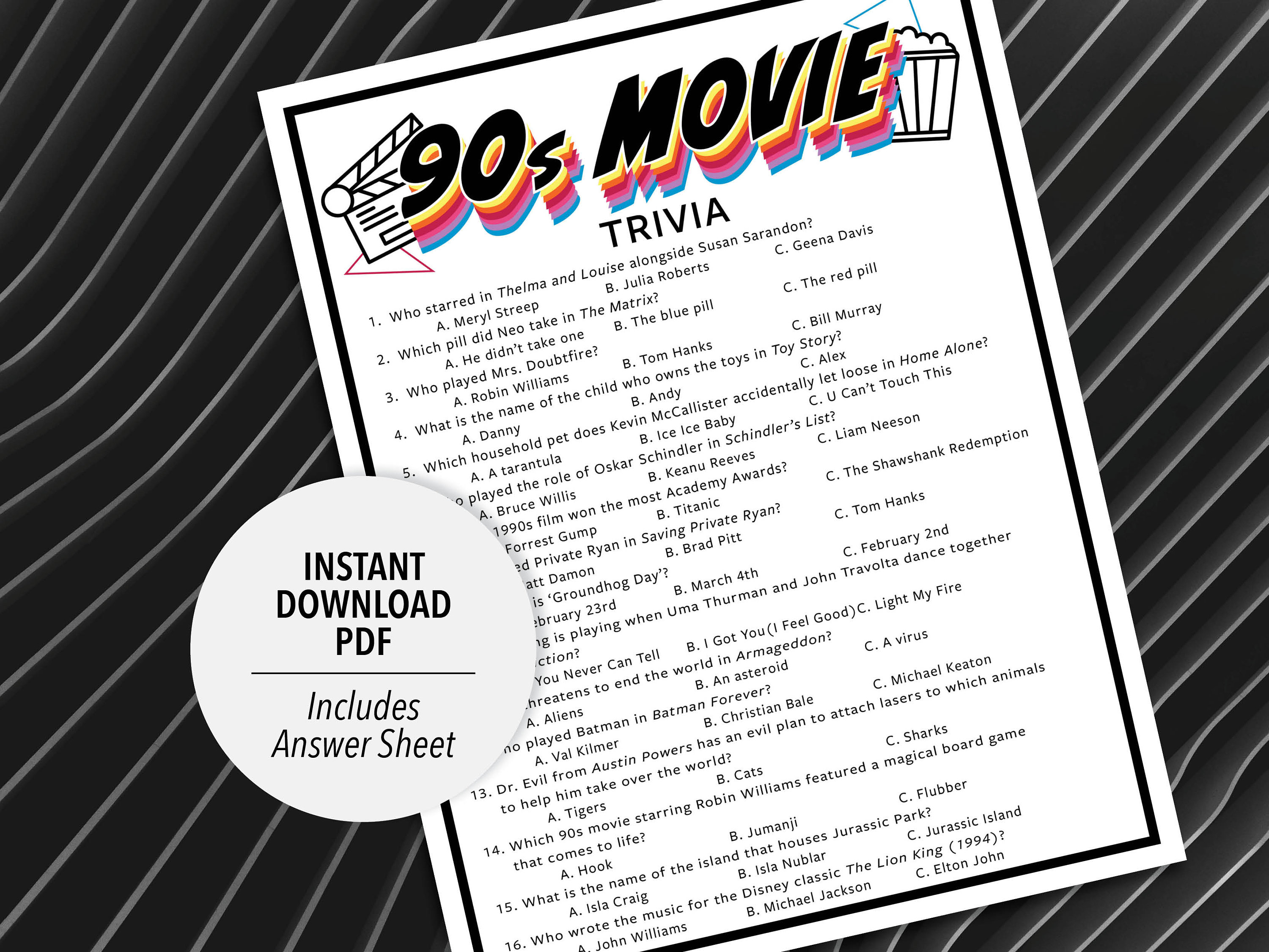 90s Movie Trivia | 90s Movie Trivia Game | Printable Movie Trivia ...