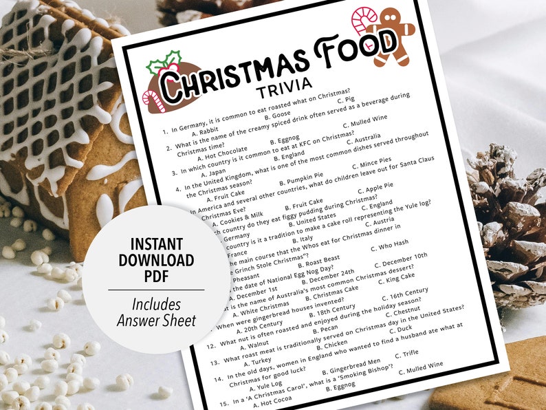 Christmas Food Trivia Game | Christmas Food Printable Trivia | Holiday ...