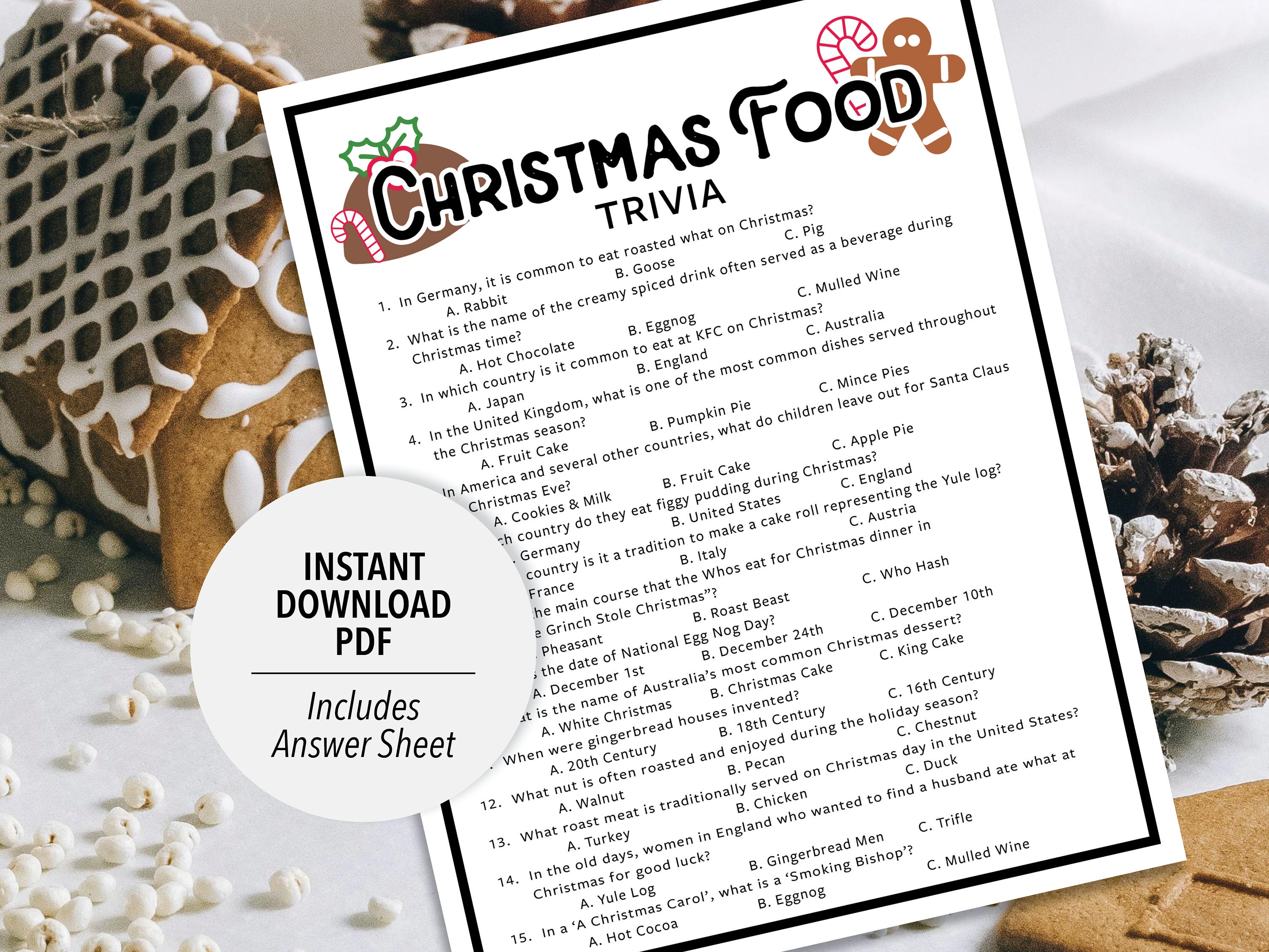 Christmas Food Trivia Game | Christmas Food Printable Trivia | Holiday ...