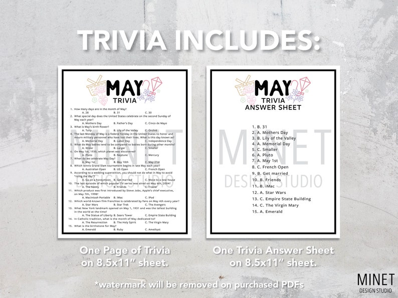 May Trivia | May Trivia Game | Printable May Trivia | Month Trivia Game ...
