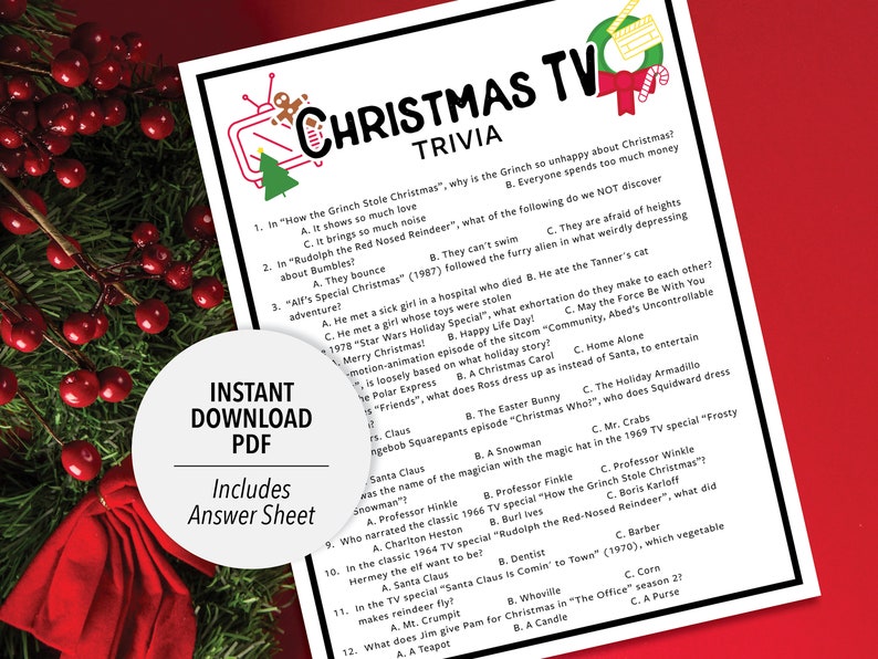 Christmas TV Trivia Game Christmas TV Show Printable Trivia Holiday ...