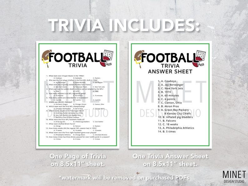 Football Trivia Game | Sports Quiz (printable PDF Download) - Etsy