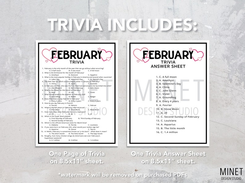 February Trivia | February Trivia Game | Printable February Trivia ...
