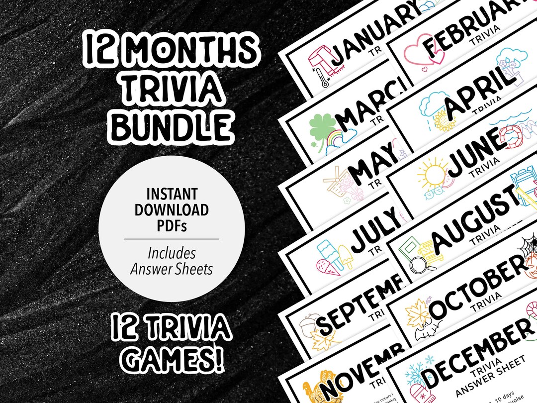 12 Months Trivia Bundle | Trivia Bundle | Month Trivia Game | Printable ...