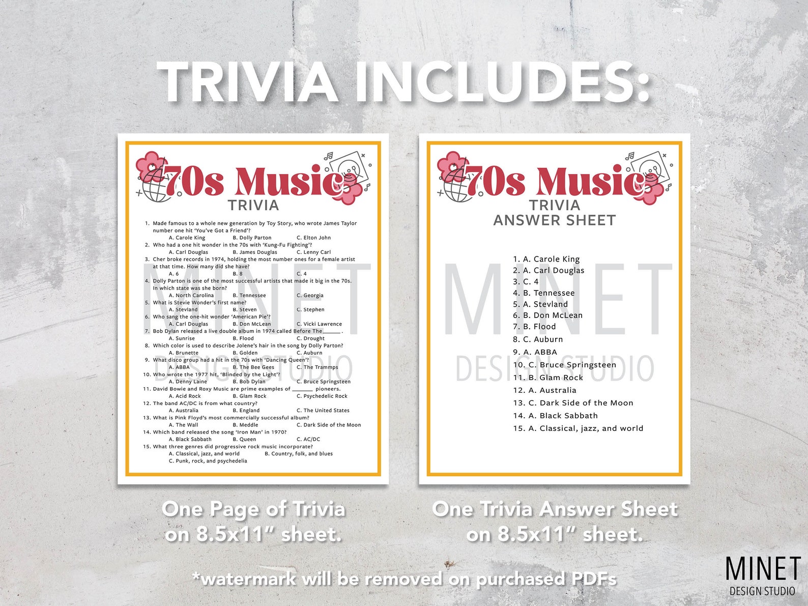 1970s Music Trivia Game | 70s Music Quiz (printable PDF Download) - Etsy