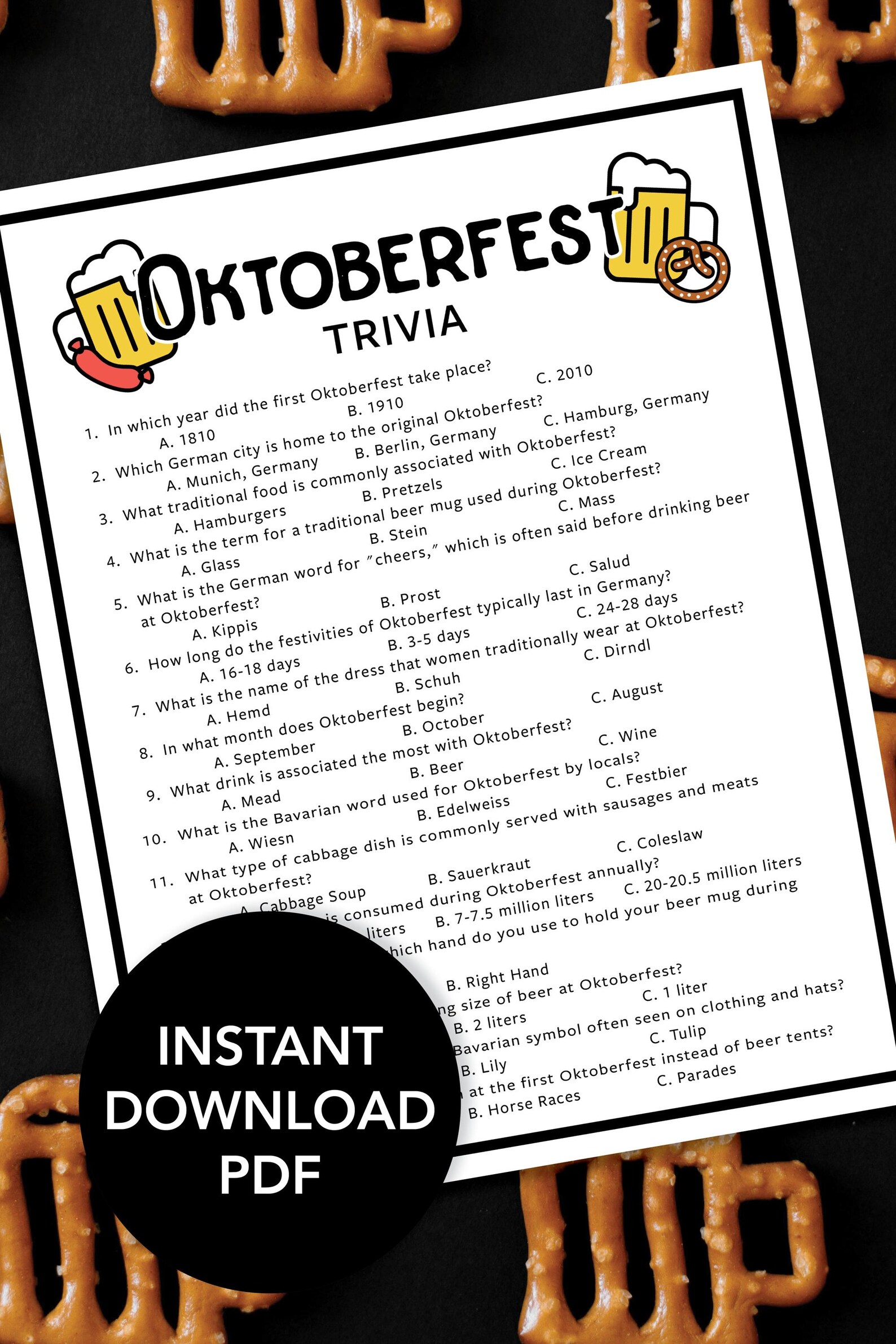 Oktoberfest Trivia | Printable Oktoberfest Trivia Activity Game ...