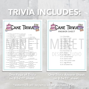 Cake Trivia | Cake Trivia Game | Printable Cake Trivia | Printable ...