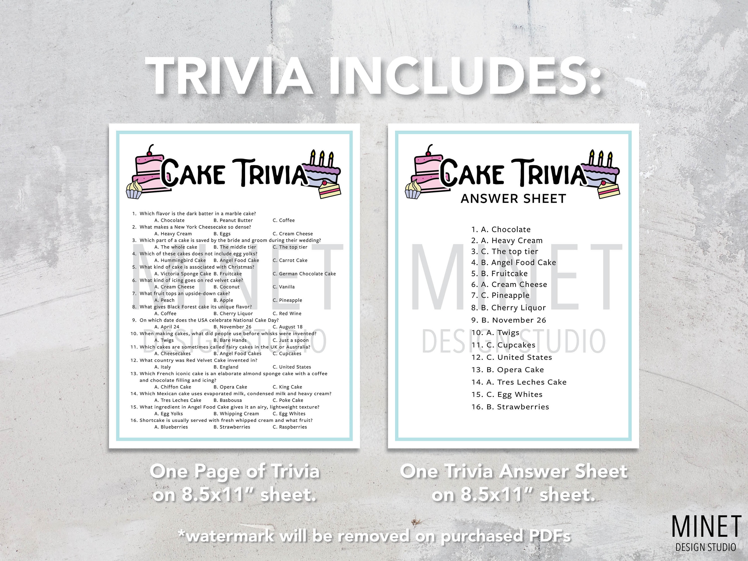 Cake Trivia Cake Trivia Game Printable Cake Trivia Printable Trivia ...