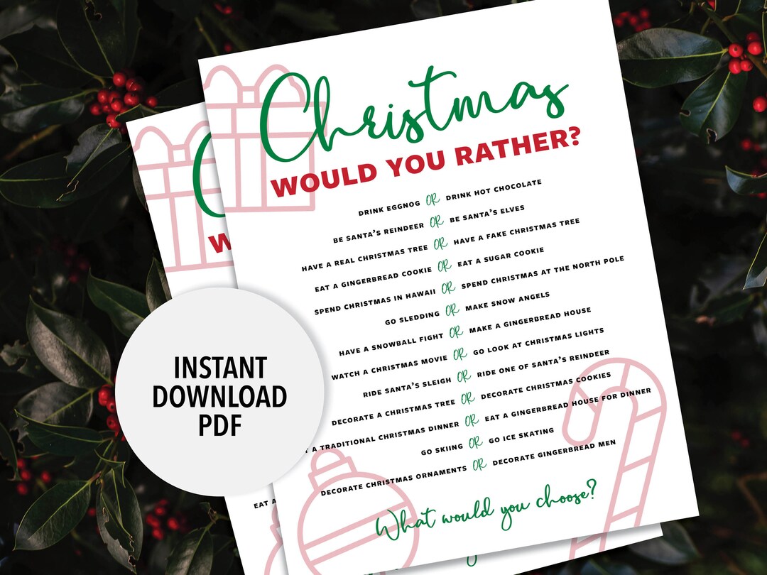 Christmas Would You Rather | Christmas Printable Activity Game | Would ...