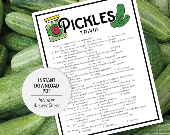 Pickle Trivia Game Printable, Instant Download, Party Games, Questions ...