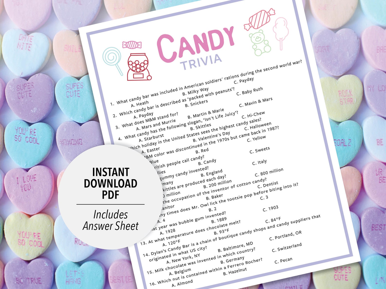 Candy Trivia | Candy Trivia Game | Printable Candy Trivia | Candy Party ...