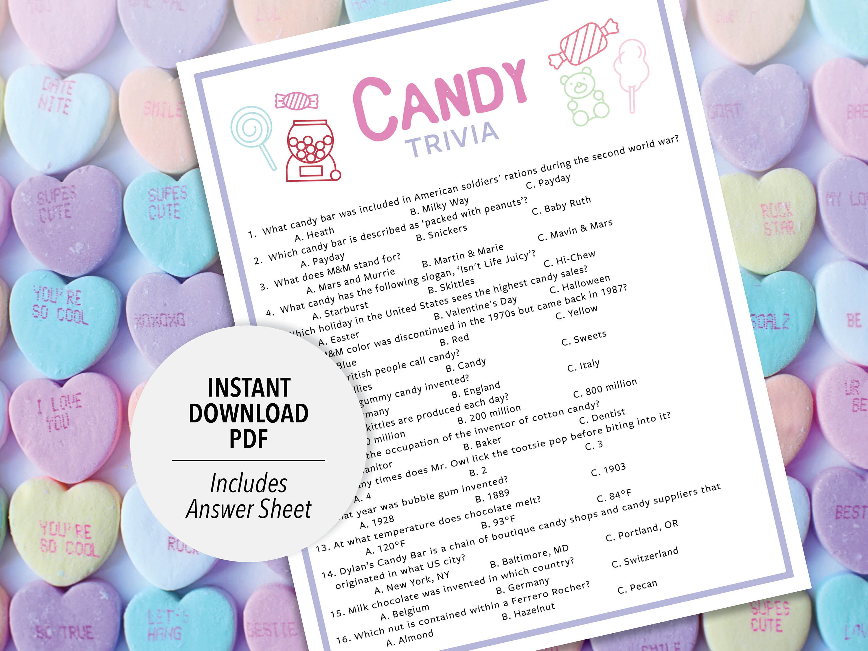 Candy Trivia | Candy Trivia Game | Printable Candy Trivia | Candy Party ...