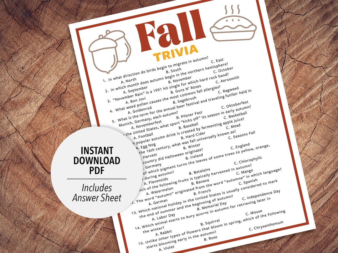 Fall Trivia | Fall Trivia Game | Printable Fall Trivia | Party Trivia ...