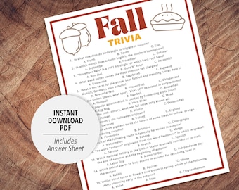 Autumn Trivia Game, Printable Trivia for Friends, Family & Seasonal ...